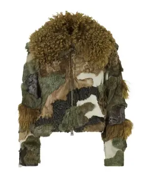 Fendi Patchwork Shearling Blouson With Magnolia Shearling Collar - Green
