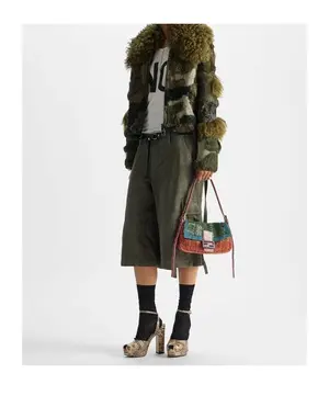 Fendi Patchwork Shearling Blouson With Magnolia Shearling Collar