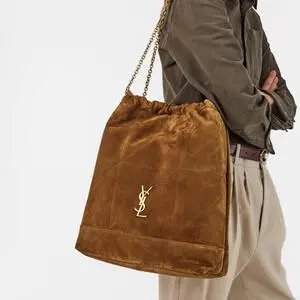 Saint Laurent Quilted Suede Shoulder Bag With Chain Strap - Brown