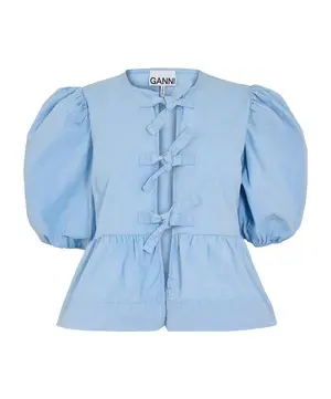 GANNI Peplum Blouse With Tie Detail