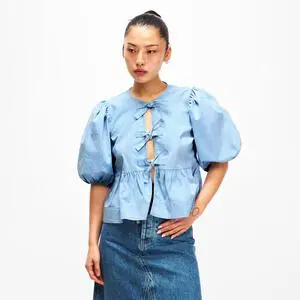 GANNI Peplum Blouse With Tie Detail