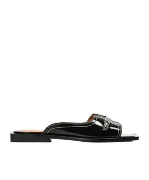 GANNI Open Toe Logo Detail Flat Slides