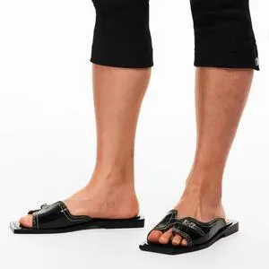 GANNI Open Toe Logo Detail Flat Slides