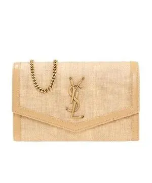 Saint Laurent Uptown Raffia Shoulder Bag - Nude