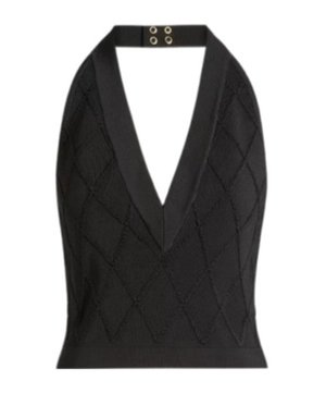 Balmain Quilted Knit Halterneck Top - Black