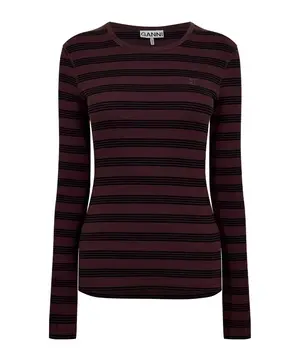 GANNI Striped Long Sleeve Crewneck T-shirt