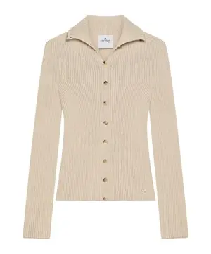 COURREGES Ribbed Knit Collared Cardigan - Beige