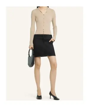 COURREGES Ribbed Knit Collared Cardigan - Beige