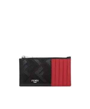 Fendi Ff-pattern Zip Cardholder - Black