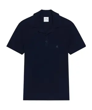 COURREGES Ribbed Polo Shirt - Navy Blue