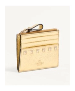 Valentino Garavani Rockstud Laminated Grainy Calfskin Card Holder With Zip