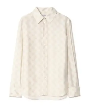Burberry Classic Fit Knight Checkerboard Silk Shirt - Chalk White
