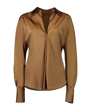 Vince Vince Long Sleeve Shirt With Classic Collar Brown