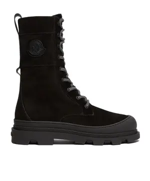 Moncler Vera High Suede Shearling Lace-up Boots - Black