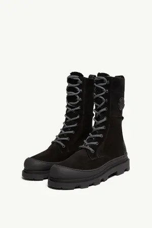 Moncler Vera High Suede Shearling Lace-up Boots