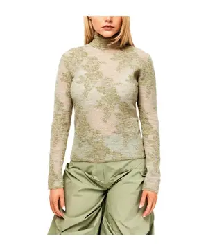 GANNI Sheer Flower Jacquard Long Sleeve T-shirt