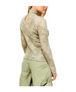 GANNI Sheer Flower Jacquard Long Sleeve T-shirt