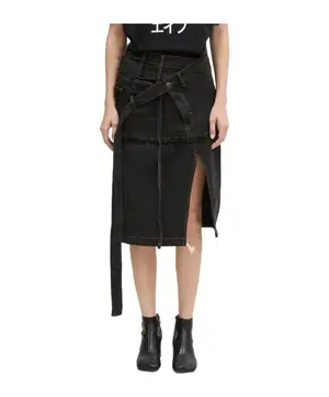Ottolinger Frayed Split Denim Skirt - Black