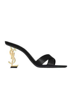 Saint Laurent Opyum Open Toe Mules With Cassandre Heel - Black