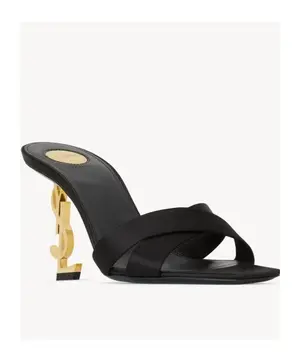 Saint Laurent Opyum Open Toe Mules With Cassandre Heel - Black