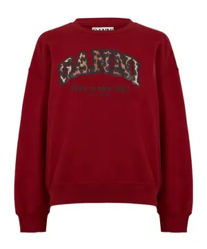 GANNI Graphic Crew-neck Sweatshirt - Red