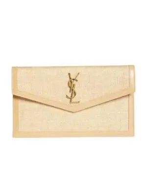 SAINT LAURENT Uptown Raffia Envelope Clutch