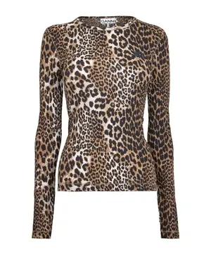 GANNI Leopard Print Long Sleeve Top
