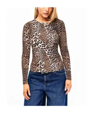 GANNI Leopard Print Long Sleeve Top