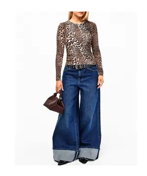 GANNI Leopard Print Long Sleeve Top