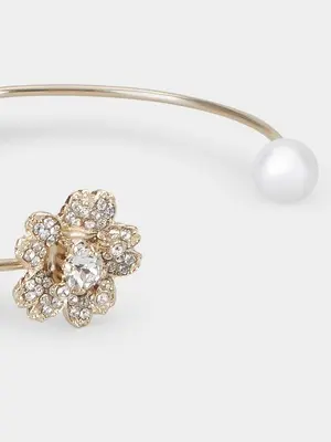 ROGER VIVIER Rv Bouquet Strass Clasp" Metal Bracelet With Crystal Flower And Pearl Accent