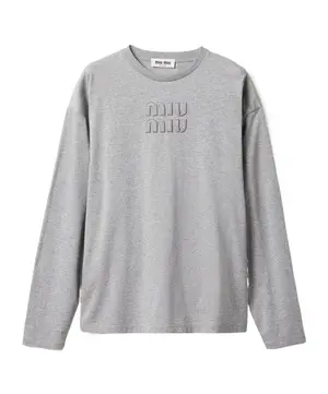 Miu Miu Long Sleeve Cotton T-shirt With Embroidered Logo