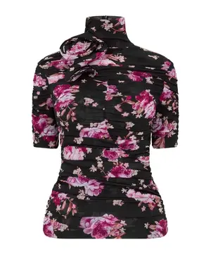 Magda Butrym Floral Print Ruched Short Sleeve Blouse