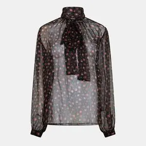 Dolce & Gabbana Floral Print Tie Neck Blouse - Gray
