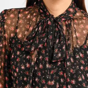 Dolce & Gabbana Floral Print Tie Neck Blouse - Gray