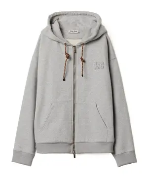Miu Miu Zipped Drawstring Hoodie - Grey
