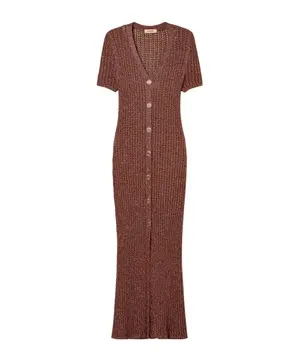 TWINSET Metallic Lurex-viscose Blend Knit Maxi Dress With V-neck And Button Front
