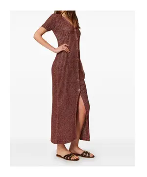 TWINSET Metallic Lurex-viscose Blend Knit Maxi Dress With V-neck And Button Front
