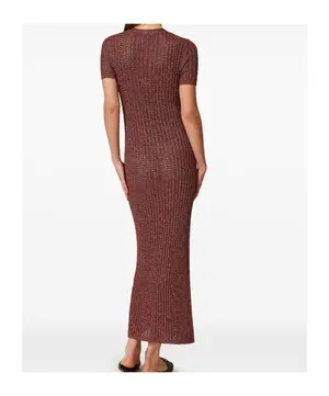 TWINSET Metallic Lurex-viscose Blend Knit Maxi Dress With V-neck And Button Front