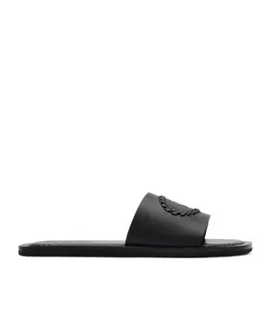 Burberry Leather Knight Stamp Slides - Black