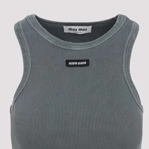 Miu Miu Garment-dyed Ribbed Knit Jersey Top