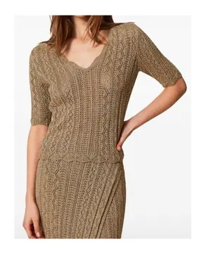 TWINSET Lurex Pointelle-knit Jumper