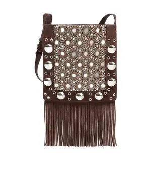Valentino Garavani Vlogo Signature Fringed Edge Shoulder Bag - Brown