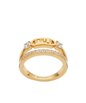Fendi O'lock Ring With Crystals In Finish - Gold
