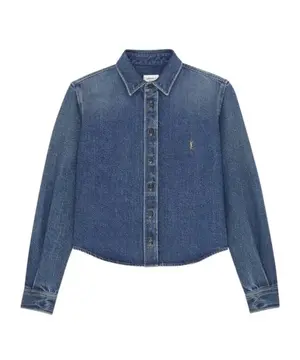 Saint Laurent Cassandre Embroidered Denim Shirt