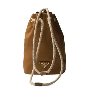 Prada Prada Drawstring Clutch With Enamel Triangle Logo Brandy