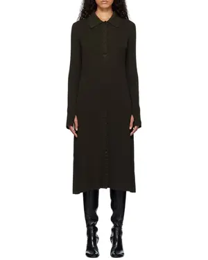 COURREGES Button Detailed Ribbed-knit Midi Dress