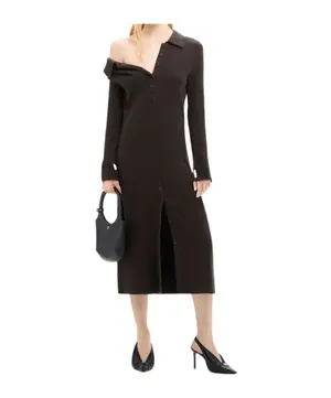 COURREGES Button Detailed Ribbed-knit Midi Dress