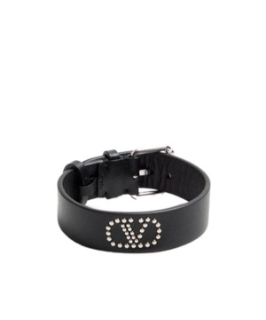 Valentino Garavani Vlogo Signature Leather And Metal Bracelet - Black