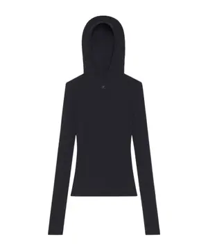 COURREGES Long Sleeve Embroidered Hoodie - Black