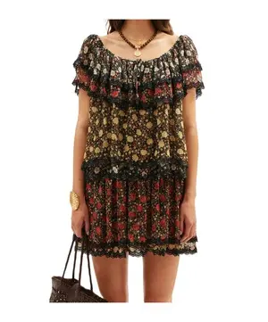 Rixo Floral Pattern Dress - Black